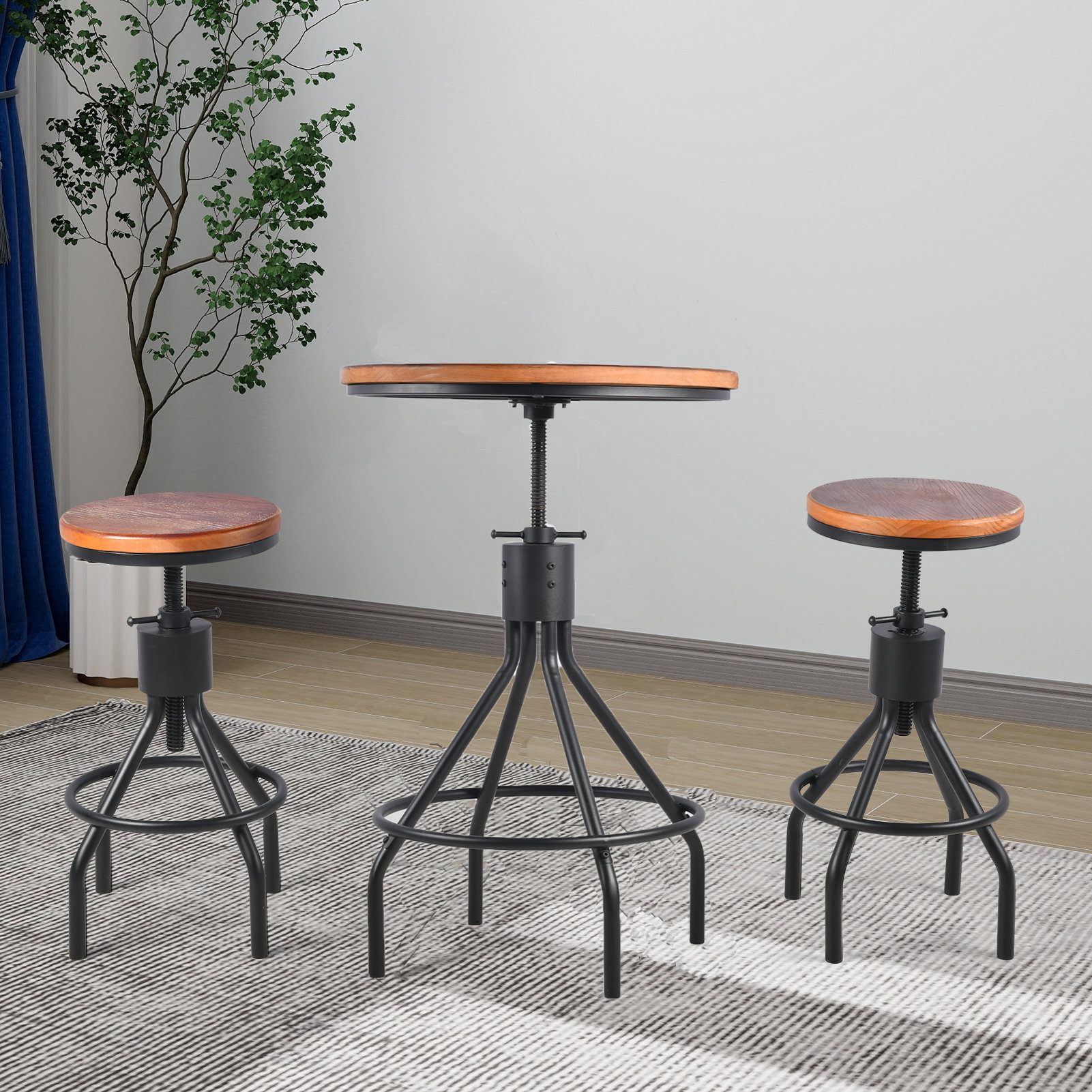Williston Forge Rustic 3 Pieces Dining Table Set Industrial Bar Table And Stools For Party Cafe House Vintage High Top Pub Table With Chairs For